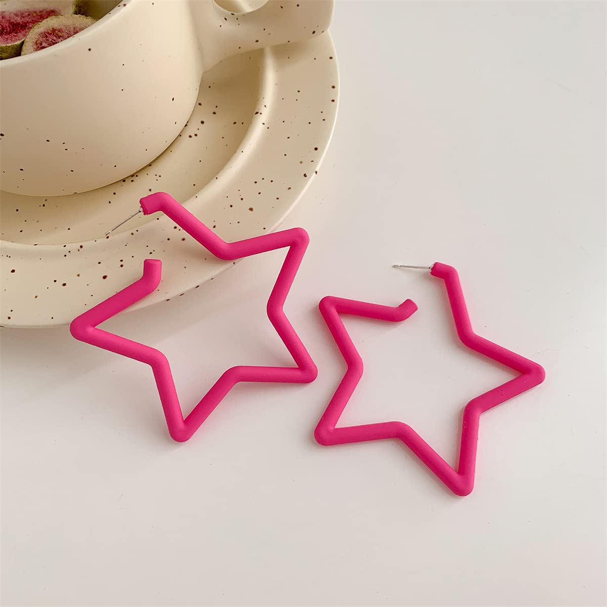 Star Hoop Earings 80s Classic Big Hoop Earrings Retro Neon Geometric Earrings Fluorescence Party Accessories for Women-Star Pink