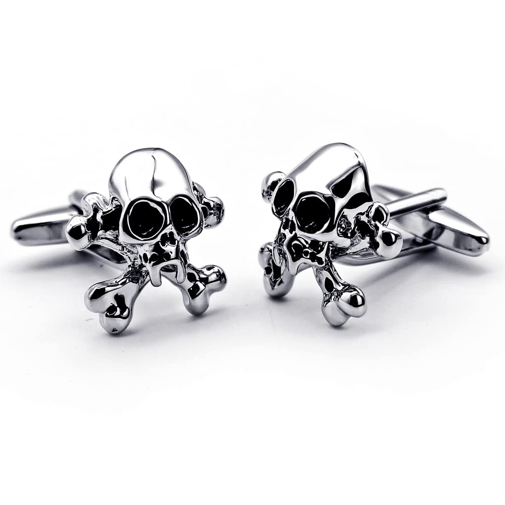 Cool Skull Cufflinks for Men Unique, 3D Skeleton Cuff-links, Gothic Cufflink, Men's Cuff Links, Men Cufflinks, Novelty Cufflinks, Mens Cuff Links, Gift for Wedding Grooms Groomsmen (Silver)