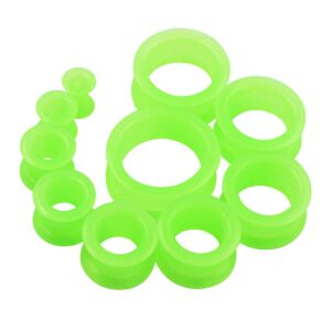 Pair 3/4" (19MM) GREEN SILICONE EYELET TUNNELS Double Flare Gauges Thin Soft Flexible Flesh Plugs (2pcs)