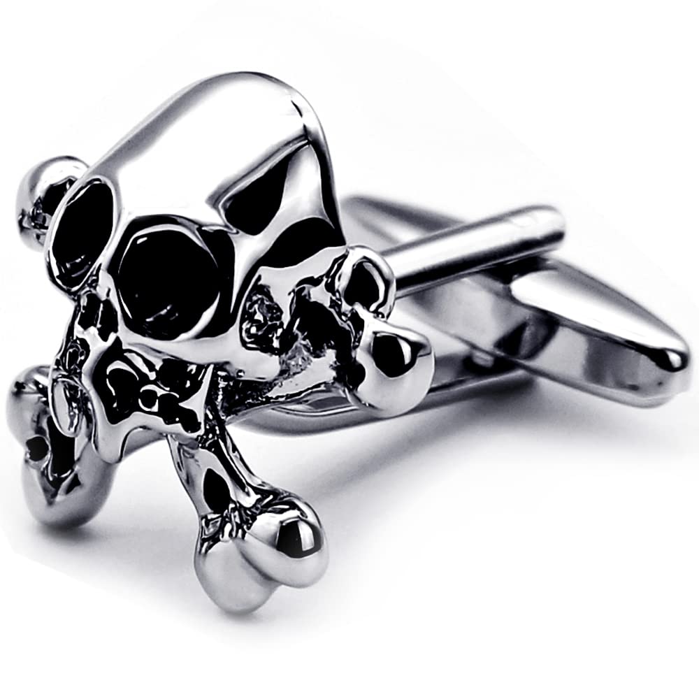 Cool Skull Cufflinks for Men Unique, 3D Skeleton Cuff-links, Gothic Cufflink, Men's Cuff Links, Men Cufflinks, Novelty Cufflinks, Mens Cuff Links, Gift for Wedding Grooms Groomsmen (Silver)