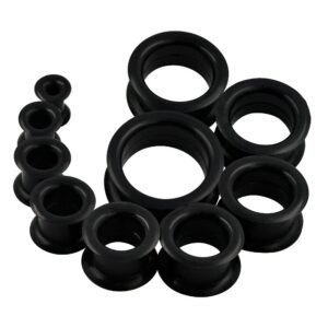 Pair 3/4" (19MM) BLACK SILICONE EYELET TUNNELS Double Flare Gauges Thin Soft Flexible Flesh Plugs (2pcs)