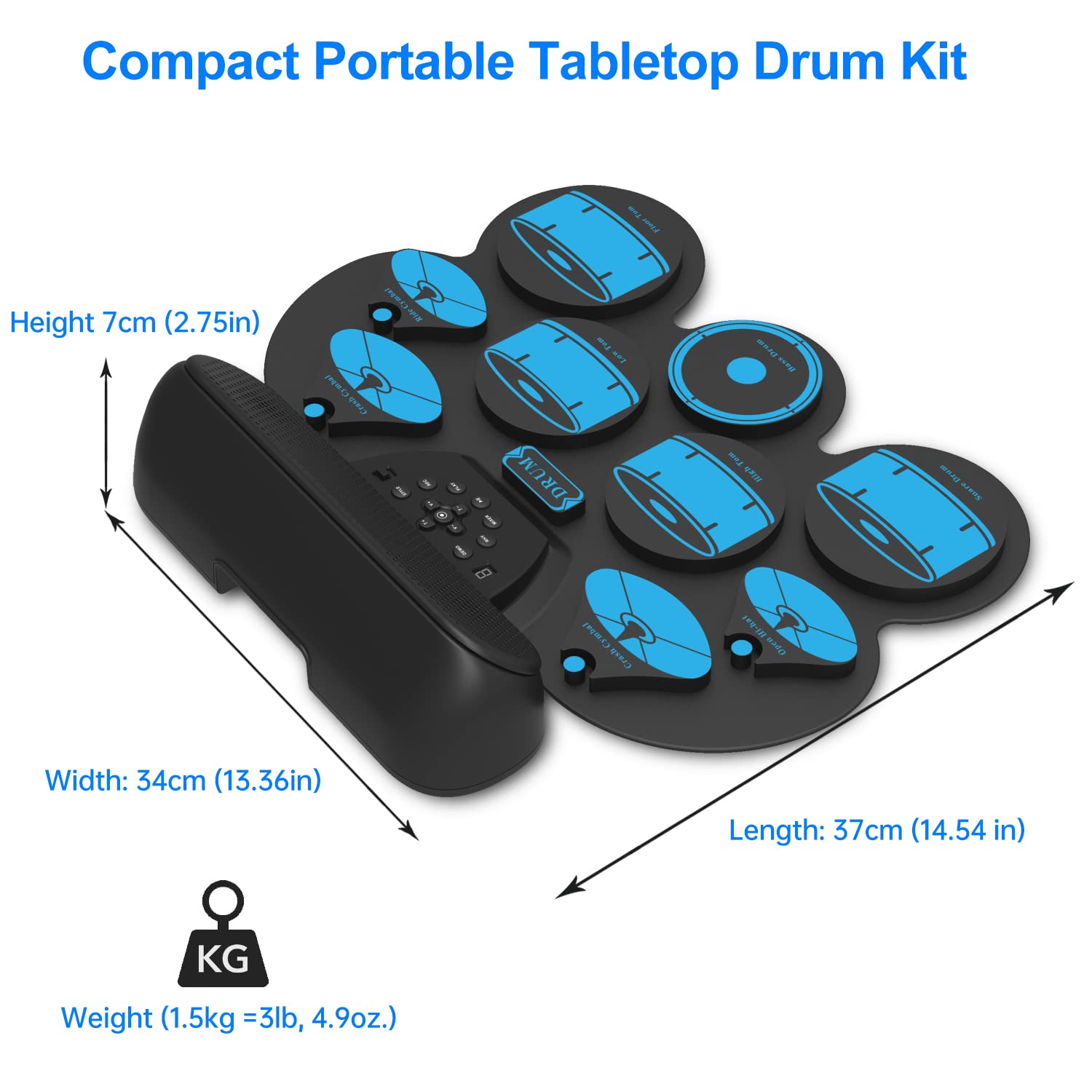 Electronic Drum Set Potable Drum Set Volume Control Electric Drum Set MIDI Drum Pad with 2 Built-in Stereo Speakers Foot Pedals, Sticks Christmas& Birthday Gift Can Record Tracks (Drum Songs Included)