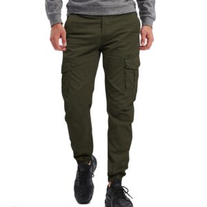 OUTSON Cargo Pants for Men Hiking with Pockets Slim Fit Stretch Work Ripstop Joggers Tactical Pant Construction Pants Green