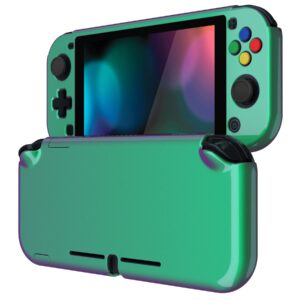 extremerate playvital glossy chameleon green purple protective case for nintendo switch lite, hard cover protector for nintendo switch lite - 1 x black border tempered glass screen protector included