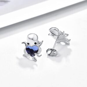 OHAYOO Octopus Earrings Sterling Silver Octopus Stud Earrings Cute Sea Animal Earrings Small Octopus Jewelry Gifts for Women