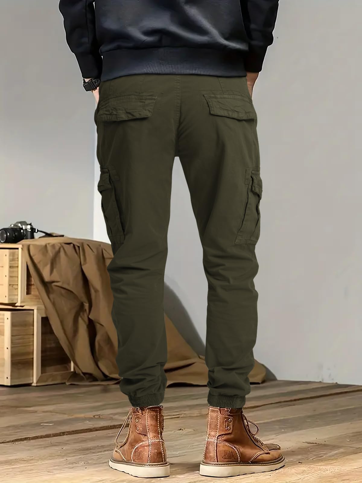 OUTSON Cargo Pants for Men Hiking with Pockets Slim Fit Stretch Work Ripstop Joggers Tactical Pant Construction Pants Green