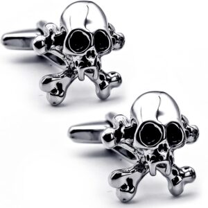 cool skull cufflinks for men unique, 3d skeleton cuff-links, gothic cufflink, men's cuff links, men cufflinks, novelty cufflinks, mens cuff links, gift for wedding grooms groomsmen (silver)