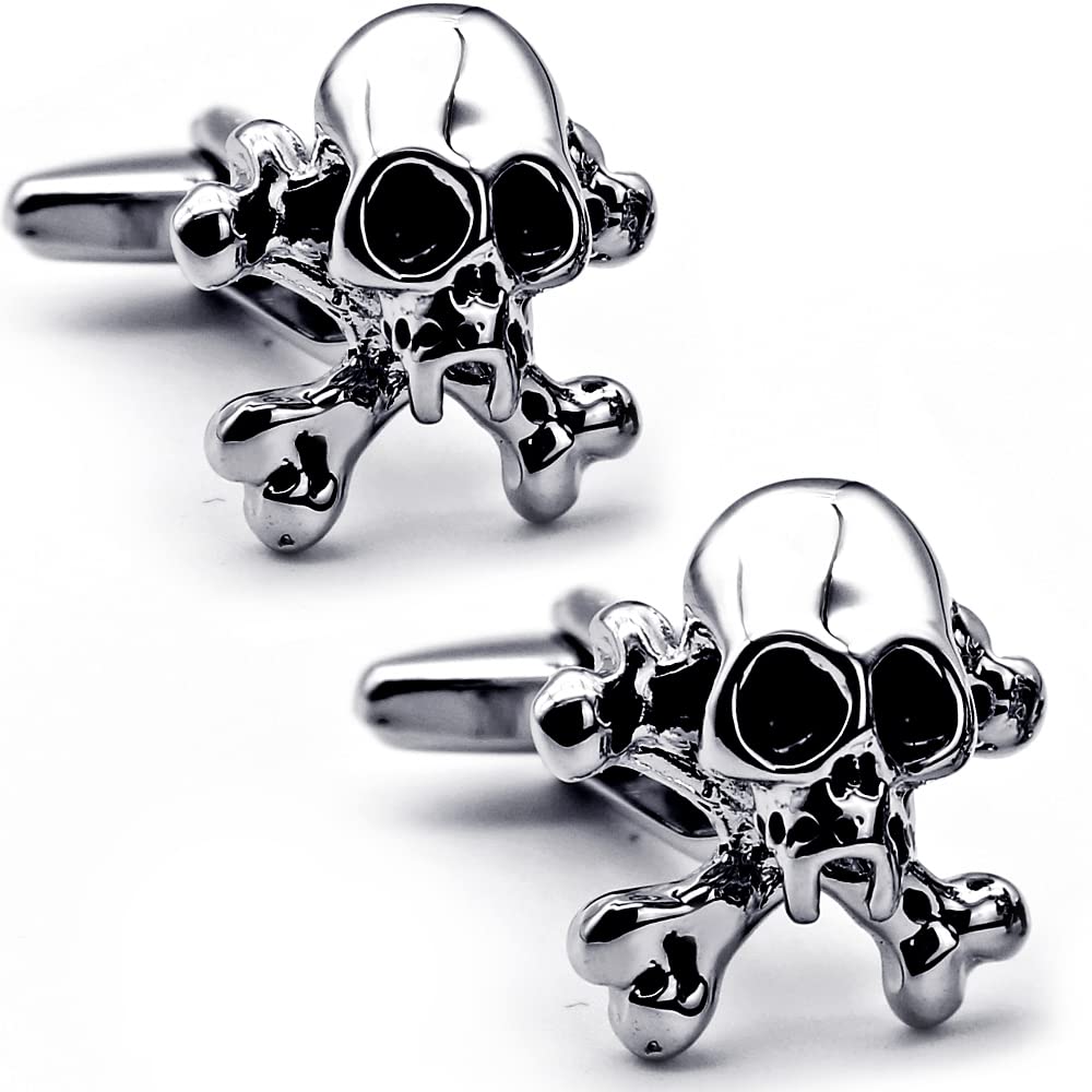 Cool Skull Cufflinks for Men Unique, 3D Skeleton Cuff-links, Gothic Cufflink, Men's Cuff Links, Men Cufflinks, Novelty Cufflinks, Mens Cuff Links, Gift for Wedding Grooms Groomsmen (Silver)