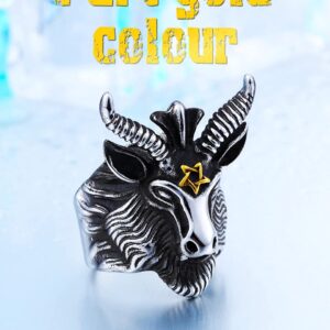 Gold Star Goat Black Phillip Ring Pentagram Lucifer Sigil Satanic Leviathan Stainless Steel Baphomet Pentagram Pendant Satan Satanist Devil Halloween Witchcraft Sabrina Spell Goth Gothic