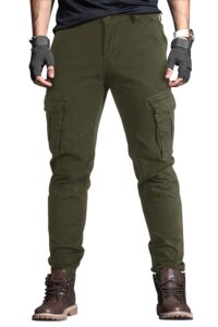 outson cargo pants for men hiking with pockets slim fit stretch work ripstop joggers tactical pant construction pants green