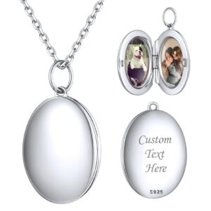 chicsilver personalized oval locket necklace that holds pictures 925 sterling silver custom engraved memory photo lockets 22 inch chain custom necklaces for women