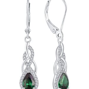 YL Celtic Knot Earrings 925 Sterling Silver Twist Dangle Drop Earring Created Emerald Infinity Leverback Jewelry for Women