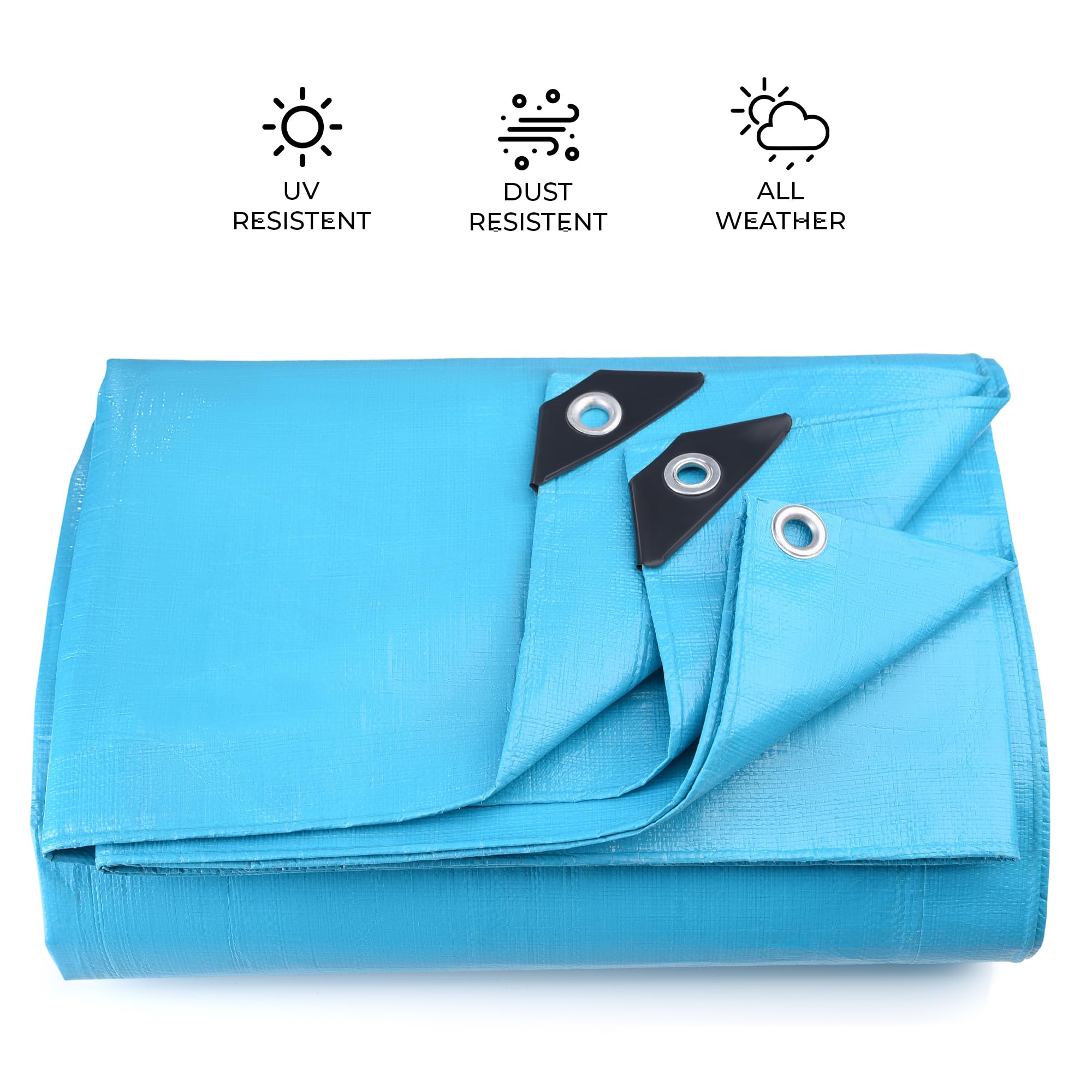 10x12 Heavy Duty Tarp Waterproof - 12 mil Thick Pool Tarp Cover - 10x12 Tarp UV Resistant, Rip & Tear Proof with Metal Grommets – Blue Tarp Multipurpose Use for Camping, Tent, Boat, RV, Car