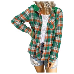 MOKINGTOP Flannel Women Shacket Plaid Print Long Sleeve Lapel Long Jackets Cardigan CoatFlannel Shacket Women,