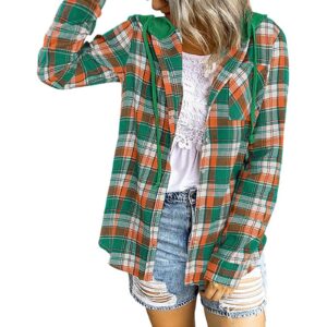 mokingtop flannel women shacket plaid print long sleeve lapel long jackets cardigan coatflannel shacket women,