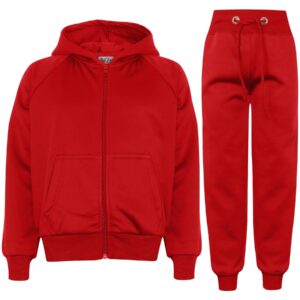 kids plain tracksuit cuffed hoodie red sweatpants casual fashion girls boys