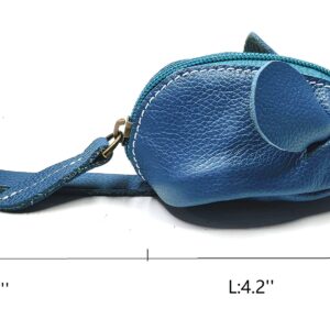 Genuine Leather Mouse Coin Purse Wallet, Womens Change Purse with Zipper, Cute Soft Leather Coin Pouch Mini Size (Blue)