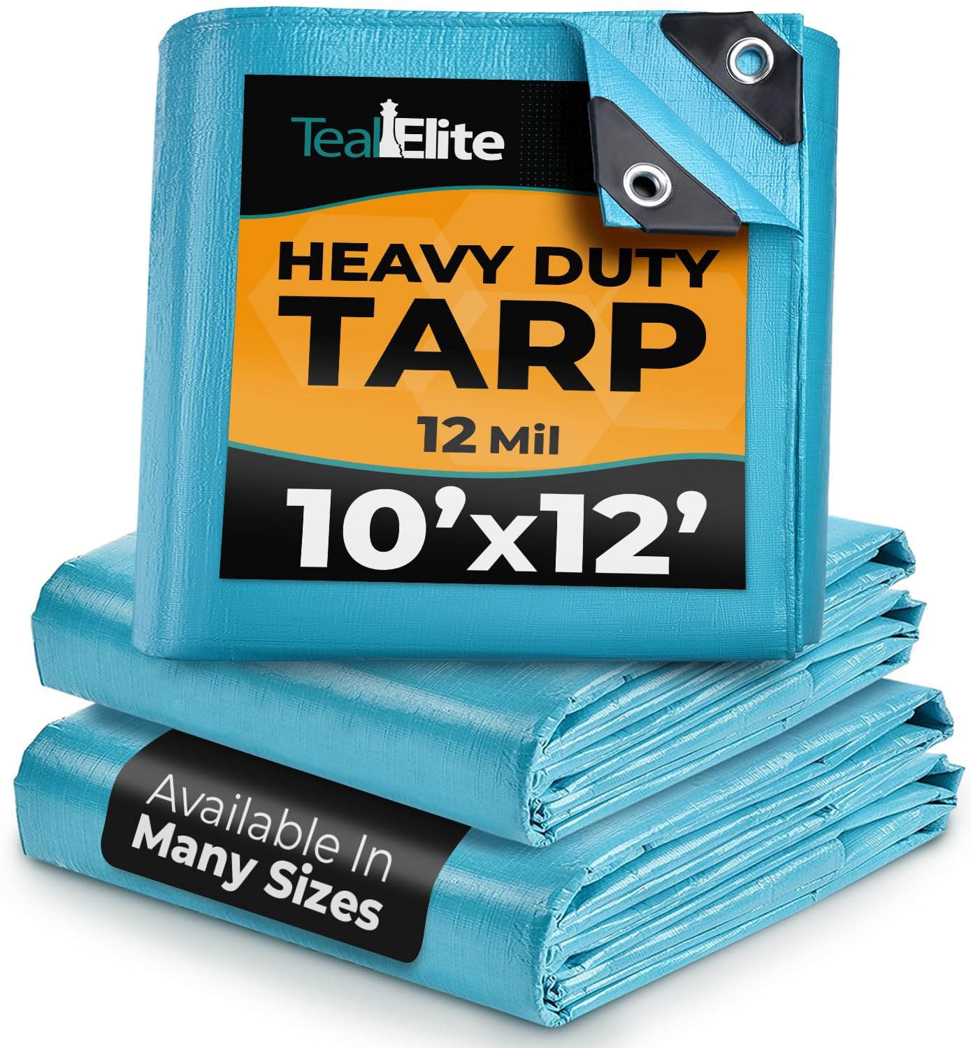 10x12 Heavy Duty Tarp Waterproof - 12 mil Thick Pool Tarp Cover - 10x12 Tarp UV Resistant, Rip & Tear Proof with Metal Grommets – Blue Tarp Multipurpose Use for Camping, Tent, Boat, RV, Car