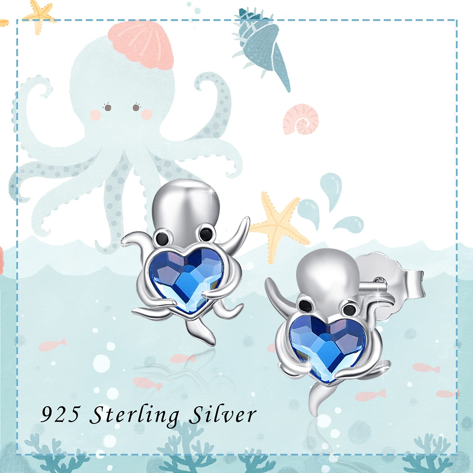 OHAYOO Octopus Earrings Sterling Silver Octopus Stud Earrings Cute Sea Animal Earrings Small Octopus Jewelry Gifts for Women