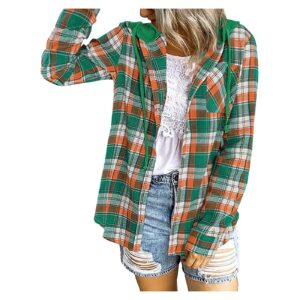 MOKINGTOP Flannel Women Shacket Plaid Print Long Sleeve Lapel Long Jackets Cardigan CoatFlannel Shacket Women,