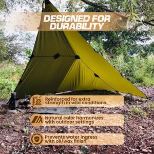 Bushcraft Spain Waterproof 10' x 10' Oilskin Tarp, Cotton Canvas Shelter for Survival, Bushcraft and Traditional Camping (Green) Made in Spain