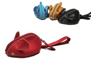 genuine leather mouse coin purse wallet, womens change purse with zipper, cute soft leather coin pouch mini size - (red)