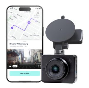 nexar beam gps dash cam - 1 year nexar app subscription included - unlimited cloud storage, drive recordings, parking mode, night vision, all inside the nexar app - wifi hd front dash cam (128 gb sd)