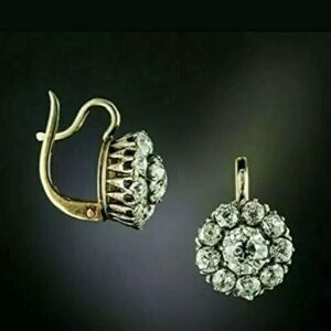 TISHYA JEWELLERS 2.0Ct Round Cut Diamond Antique Flower Drop/Dangle Earrings 14k Yellow Gold Over