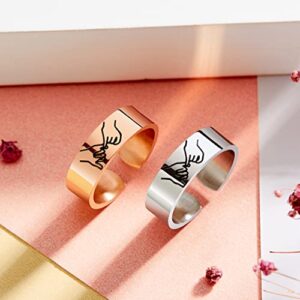 Meibai 2Pcs Pinky Swear Adjustable Ring for 2 Best Friends Bestie Gift Hand Gestures Pinky Promise Stacking Ring Sisters BFF Gift (Silver & Rose Gold)