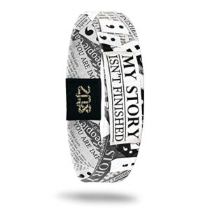 zox bracelets — my story isn't finished | stretchy elastic band with motivational affirmations and beautiful artwork, great gift for men, women, and kids (medium)