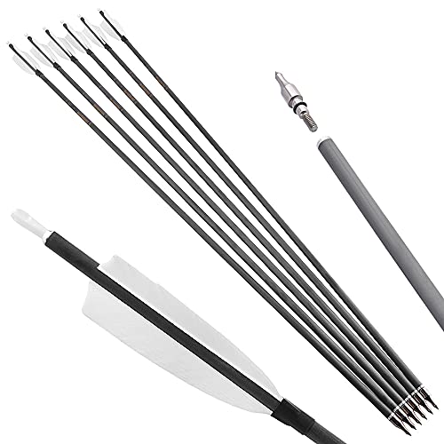 ZSHJGJR Archery 35" Carbon Arrow Hunting Arrows with 3 Pieces of 4-Inch White Feathers Targeting Practice Arrows Spine 400 for Recurve Bow Longbow Traditional Bow (12pcs)