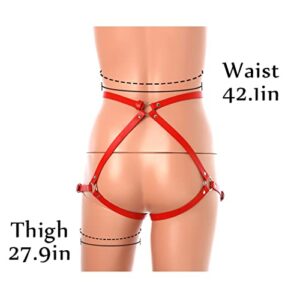 Yokawe Punk Leather Waist Chain Belt Body Chain Garter Beach Bikini Party Nightclub Body Accessories for Women and Girls (Red)