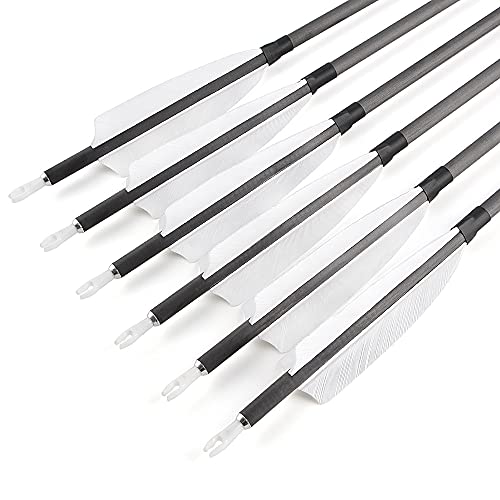 ZSHJGJR Archery 35" Carbon Arrow Hunting Arrows with 3 Pieces of 4-Inch White Feathers Targeting Practice Arrows Spine 400 for Recurve Bow Longbow Traditional Bow (12pcs)