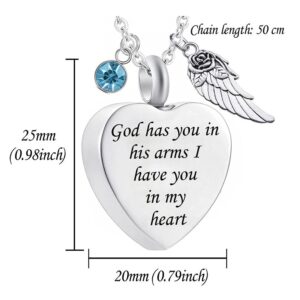 3 pieces Heart Cremation Urn Necklace for Ashes Memorial Keepsake Pendant with Angel Wing Birthstone Stainless Steel Remembrance Jewelry -Your wings were ready But my heart was not