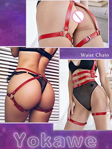 Yokawe Punk Leather Waist Chain Belt Body Chain Garter Beach Bikini Party Nightclub Body Accessories for Women and Girls (Red)