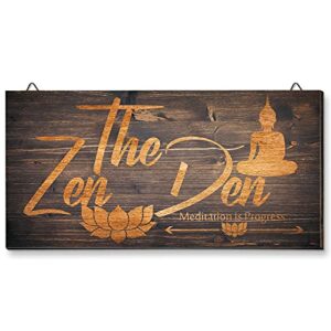 blulu zen decor the zen den lotus wood sign 11.8 x 5.9 inch zen room decor meditation in progress wall hanging sign with hooks inspirational wooden door plaque for yoga studio bedroom decoration