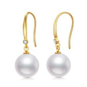 fencci 14k real gold pearl dangle earrings for women, freshwater cultured pearl drop earrings with moissanite diamond birthday mothers day gift for mom wife girlfriend