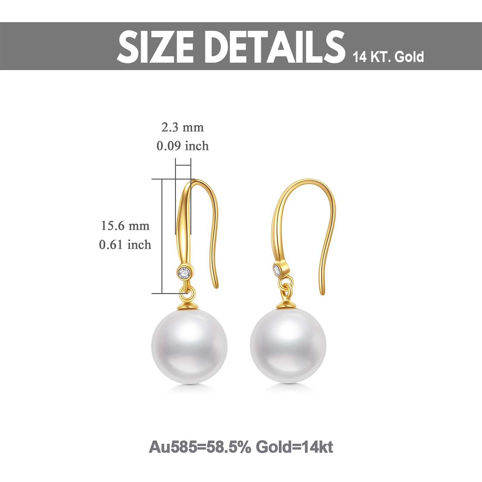 FENCCI 14K Real Gold Pearl Dangle Earrings for Women, Freshwater Cultured Pearl Drop Earrings with Moissanite Diamond Birthday Mothers Day Gift for Mom Wife Girlfriend