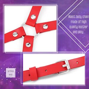 Yokawe Punk Leather Waist Chain Belt Body Chain Garter Beach Bikini Party Nightclub Body Accessories for Women and Girls (Red)