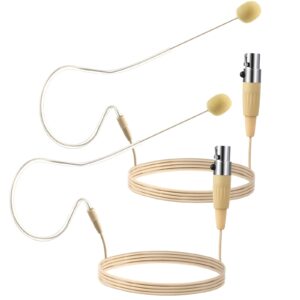 toodoo in ear back electric microphone mini xlr mic over the ear microphones headset microphone xlr with 4 pin mini xlr cable wire and microphone windscreens compatible with shure, beige color (2 pcs)