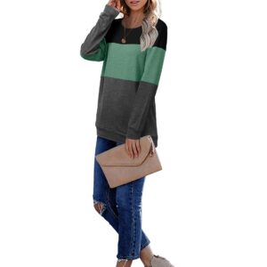 CRAZY GRID Women Casual Tops Loose Color Block Comfy Long Sleeve T Shirt Pullover Sweatshirts Black Green Small