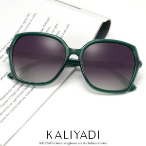 KALIYADI Polarized Sunglasses Womens Trendy Square Ladies Sun Glasses Classic Shades Sparkling Frame UV400 Protection(Green)