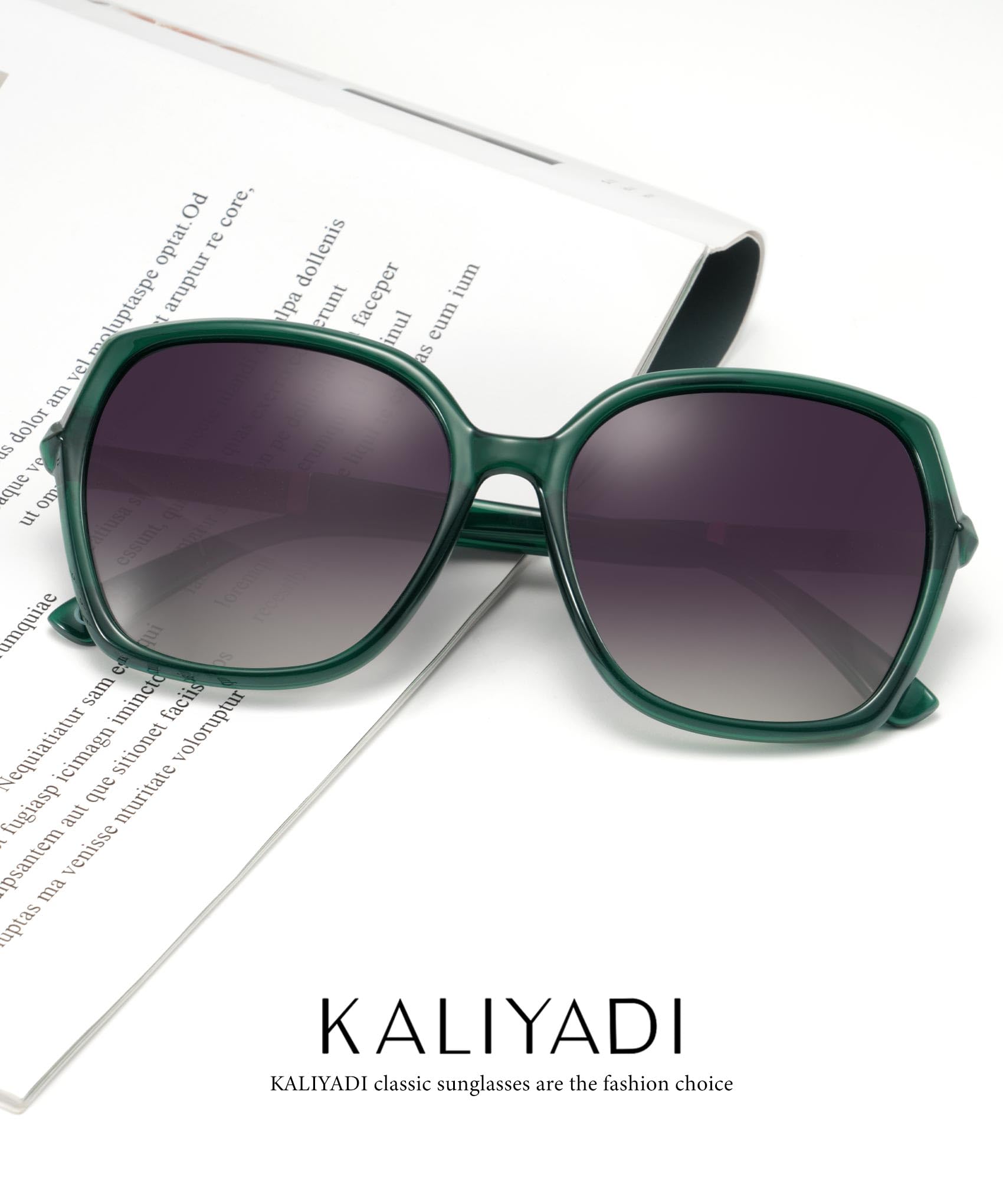 KALIYADI Polarized Sunglasses Womens Trendy Square Ladies Sun Glasses Classic Shades Sparkling Frame UV400 Protection(Green)