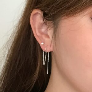 Sterling Silver Double Piercing Earrings Two Hole Earrings Cz Threader Earrings For Women Chain Earrings Set Boho Jewelry Cubic Zirconia (Sterling Silver)