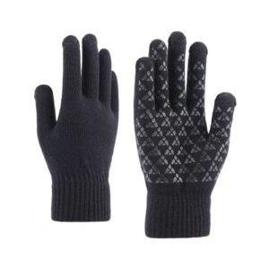 andiker winter knit gloves, men women touch screen cold weather gloves, full finger soft warm anti slip gloves for hiking, fishing, cycling (black, l)