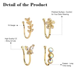 CrazyPiercing Fake Nose Ring CZ African Nose Cuffs Gold Faux Septum Nose Rings Clip on Nose Jewelry for Woman Non Pierced Jewelry (9 Clip Nose Ring)