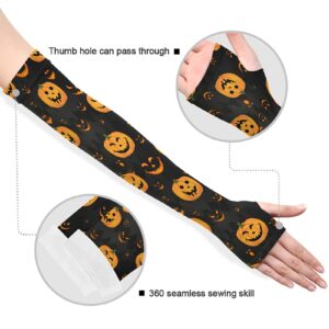 xigua Halloween Pumpkin Cooling Arm Sleeves UV Sun Protection Arms Cover with Thumb Hole for Sport Men Women Driving Cycling Golf Fishing