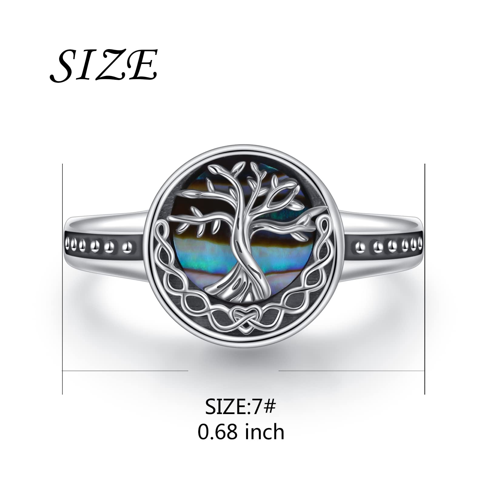 Tree of Life Urn Ring for Ashes 925 Sterling Silver Celtic Knot Memorial Keepsake Jewelry Always in My Heart Abalone Shell Cremation Ring for Women Men Size 7