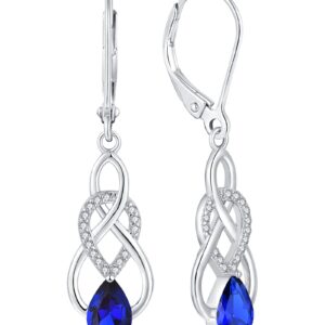 YL Celtic Knot Earrings 925 Sterling Silver Infinity Dangle Drop Earring Created Sapphire Twist Leverback Jewelry for Women