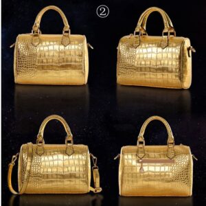 Downupdown Women Handbags and Purses Set Crocodile Pattern Tote Bags Top Handle Handbags Wristlets Wallet Shoulder Bag Satchel 3 Pcs with Shoulder Strap-Gold